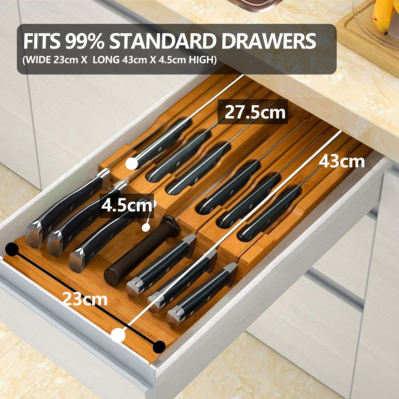In-Drawer Bamboo Knife Block Holds 12 Knives (Not Included) Without ...