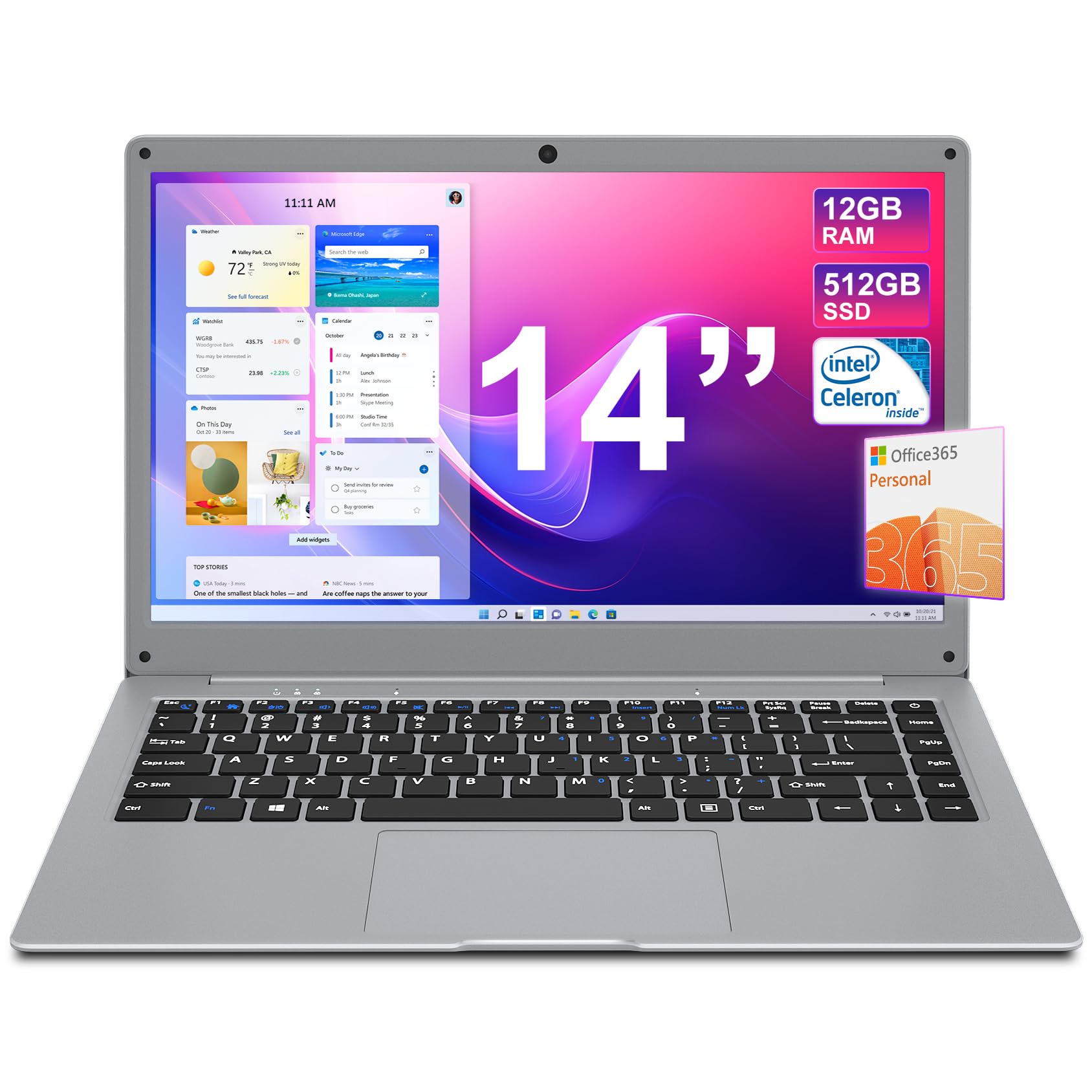 Amazon.com: jumper Laptop Computer 14 Inch, 12GB DDR4 512GB SSD, Laptops with Office 365 One ...