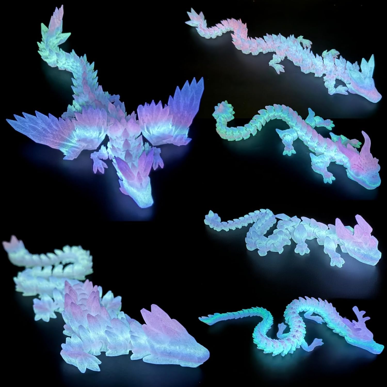Amazon.com: MAYICAL 6PCS 3D Printed Dragon Glow in The Dark - Rainbow ...