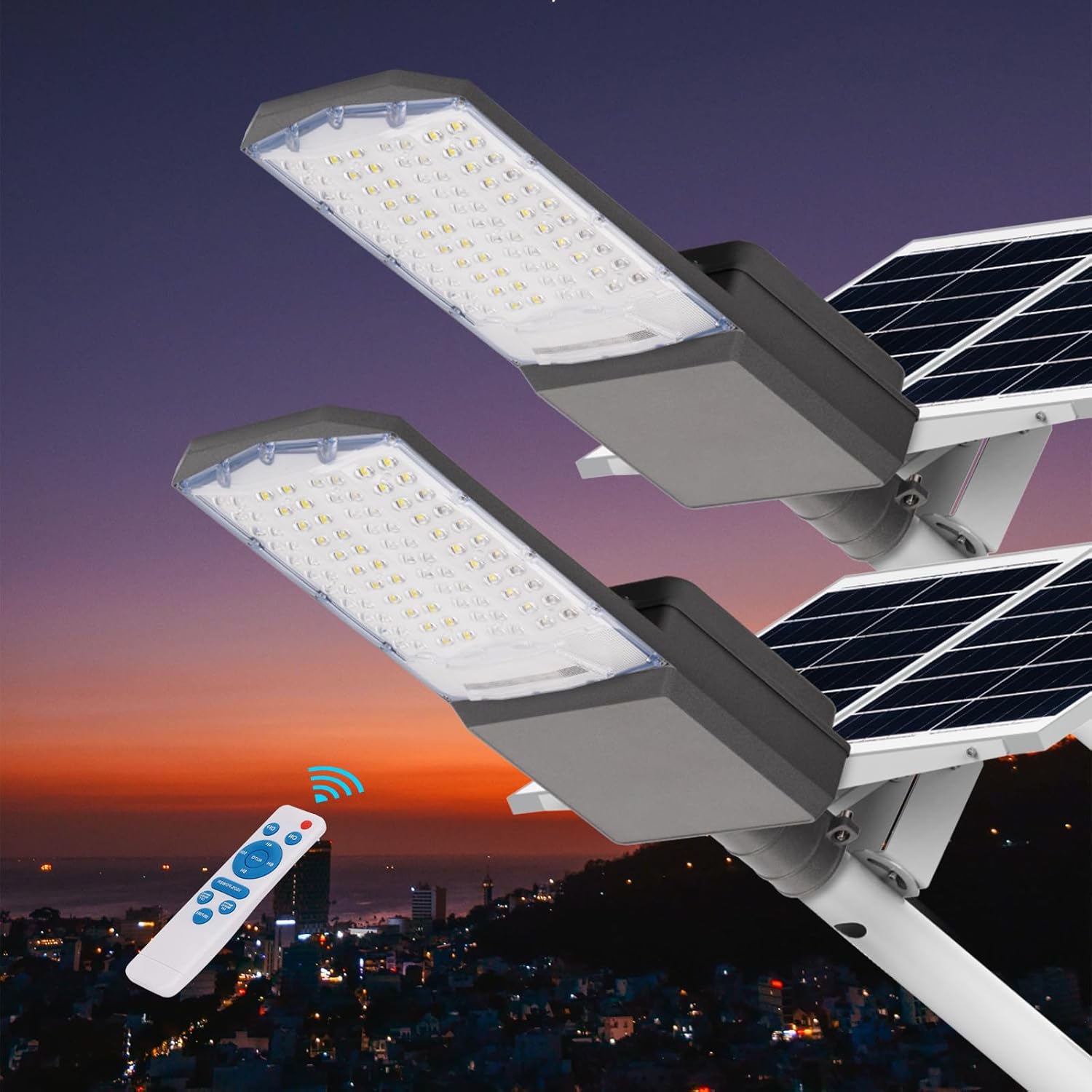 LANGY Solar Street Light Outdoor 5000W 2PACK IP67 Waterproof 80000LM ...