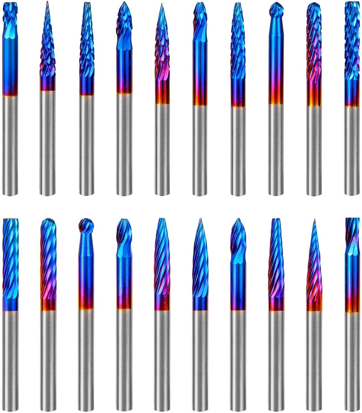 Dyna-Living 20Pcs End Mill CNC Router Bit Nano Blue Coating Rotary Burs ...