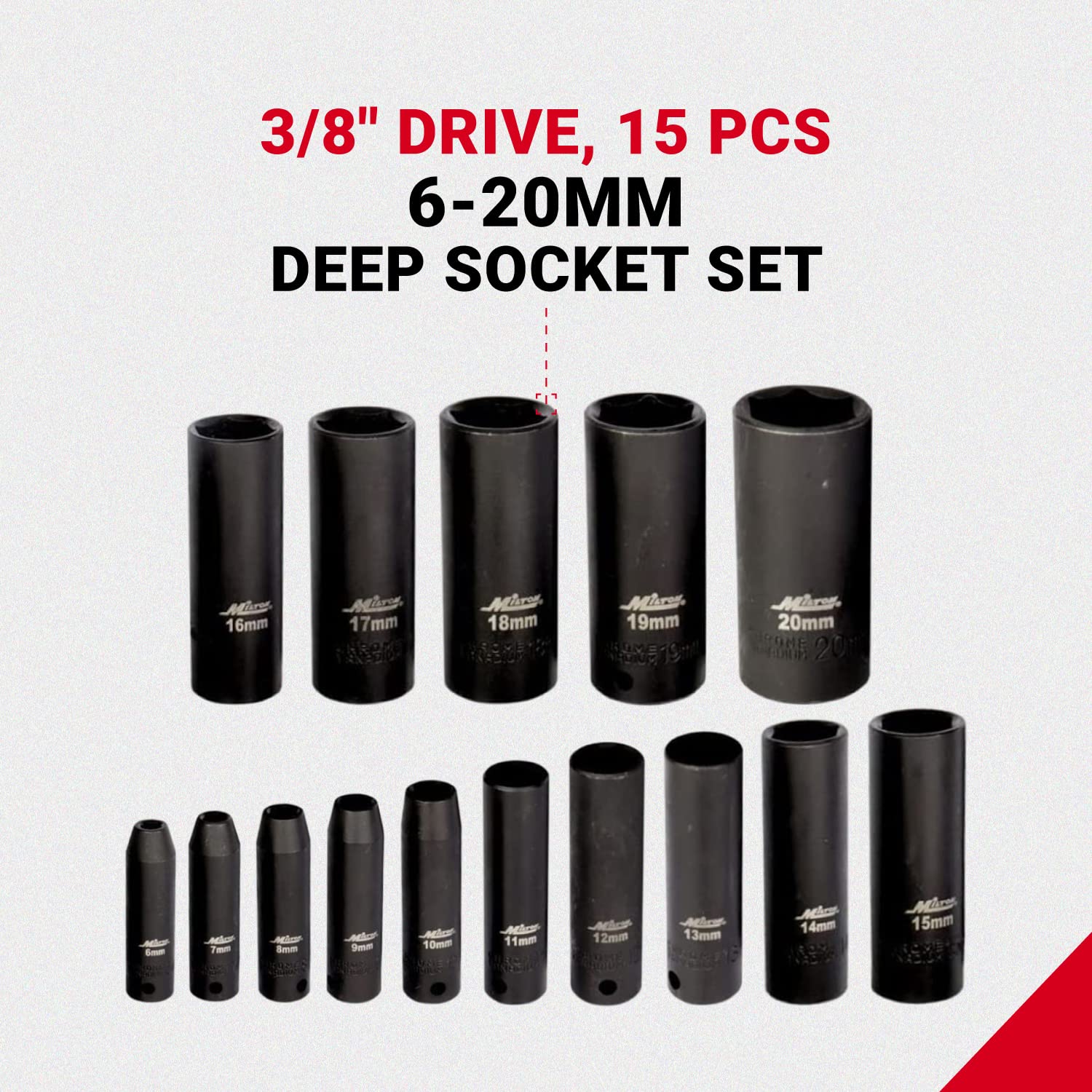 Snapklik.com : Milton Deep Socket Set, 3/8” Drive Impact Socket Set, 15 ...