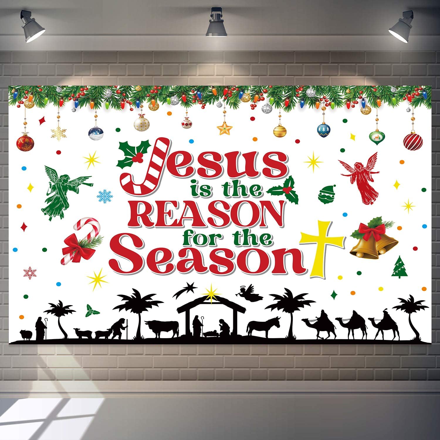 Amazon.com : Nativity Scene Backdrop Jesus is The Reason for The Season ...