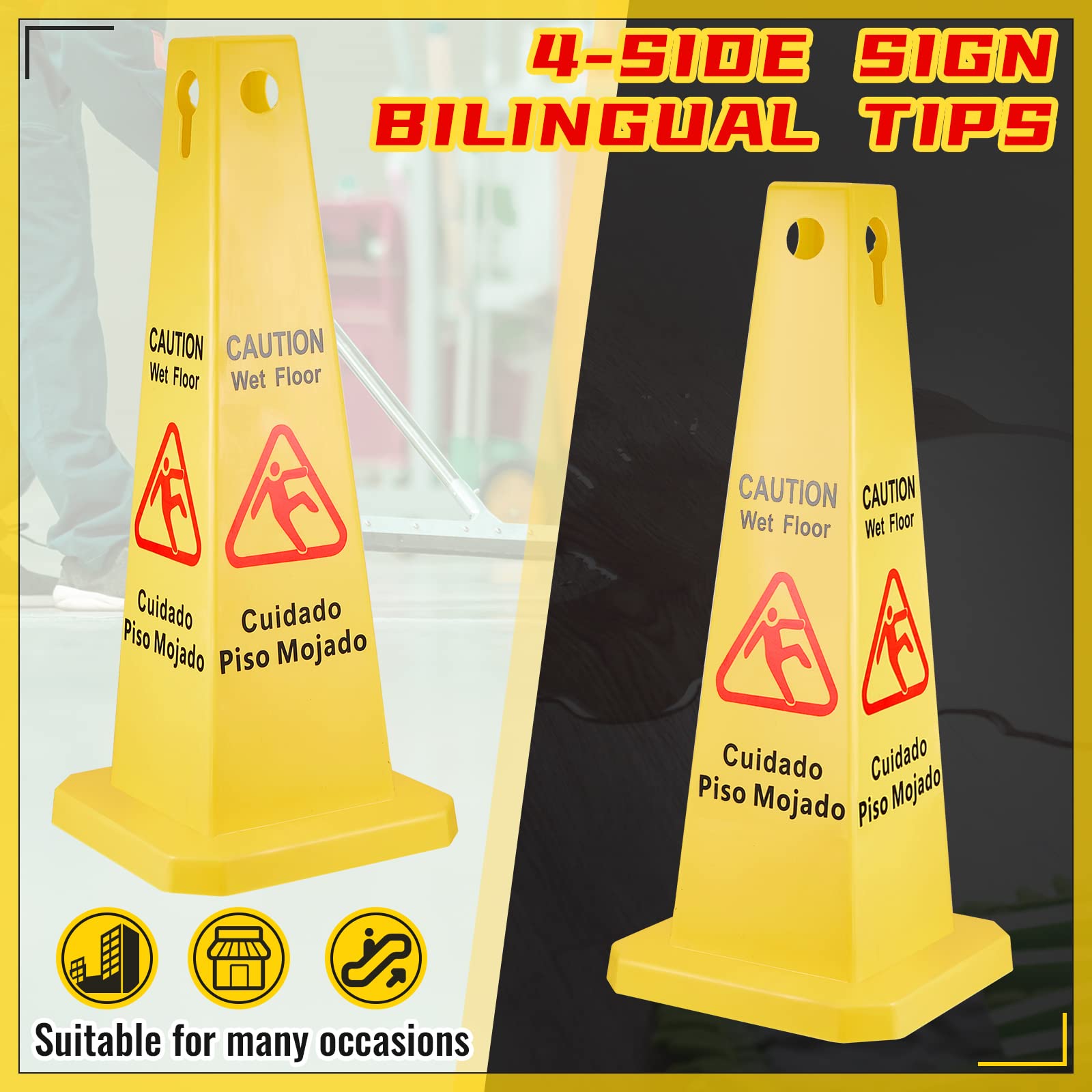 Snapklik.com : Floor Safety Cone Yellow Caution Wet Floor Sign 4 Sided ...