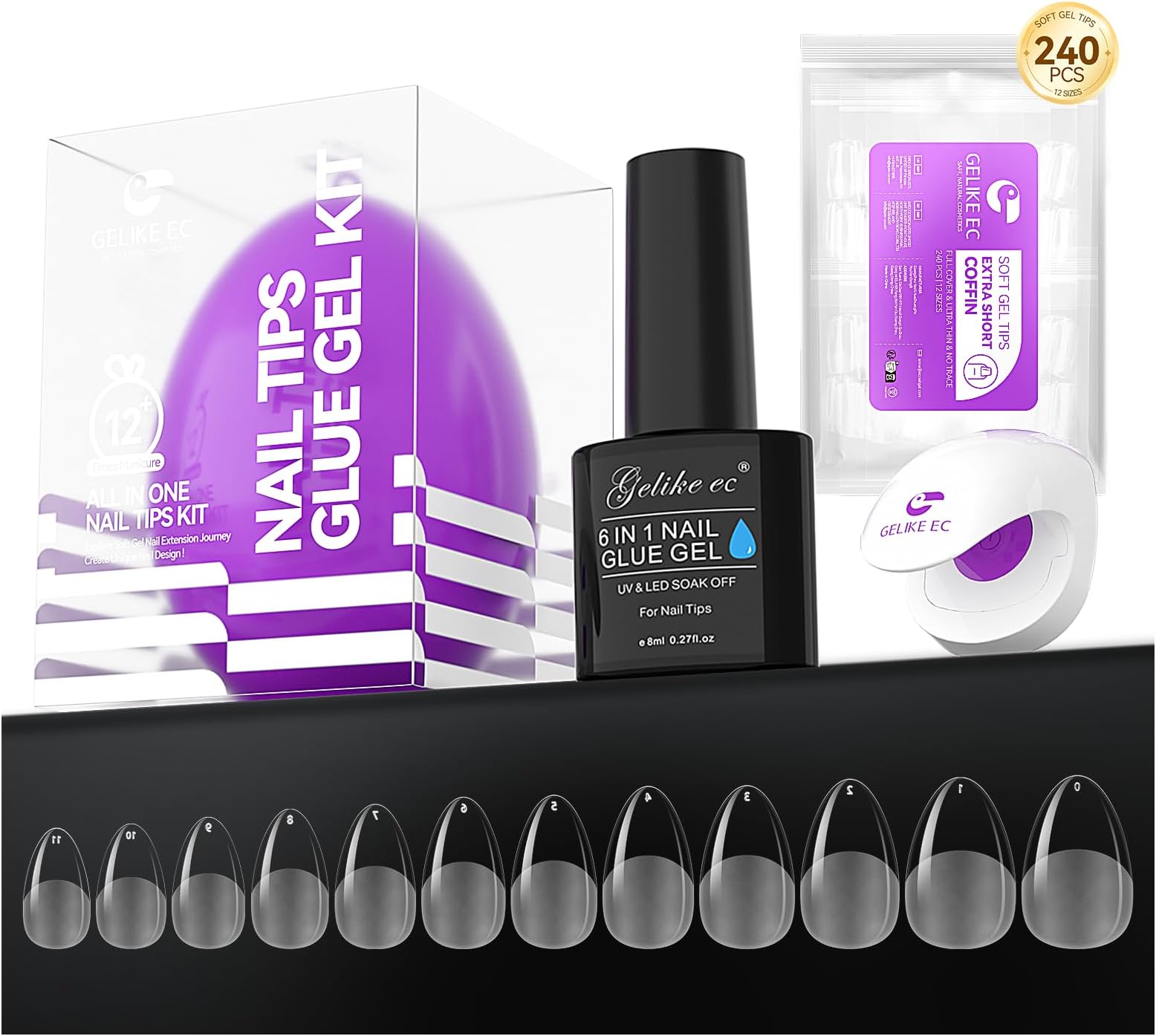 Amazon.com: Gelike EC Gel Nail Kit- 6 in 1 UV Strong Gel Glue, 240PCS ...