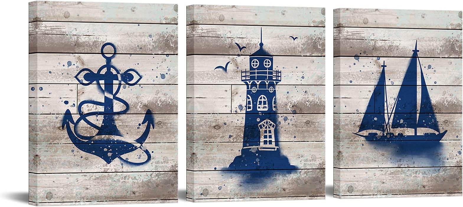 Amazon.com: 4 Pieces Nautical Wall Decor Anchor Ship Wheel Sailboat ...