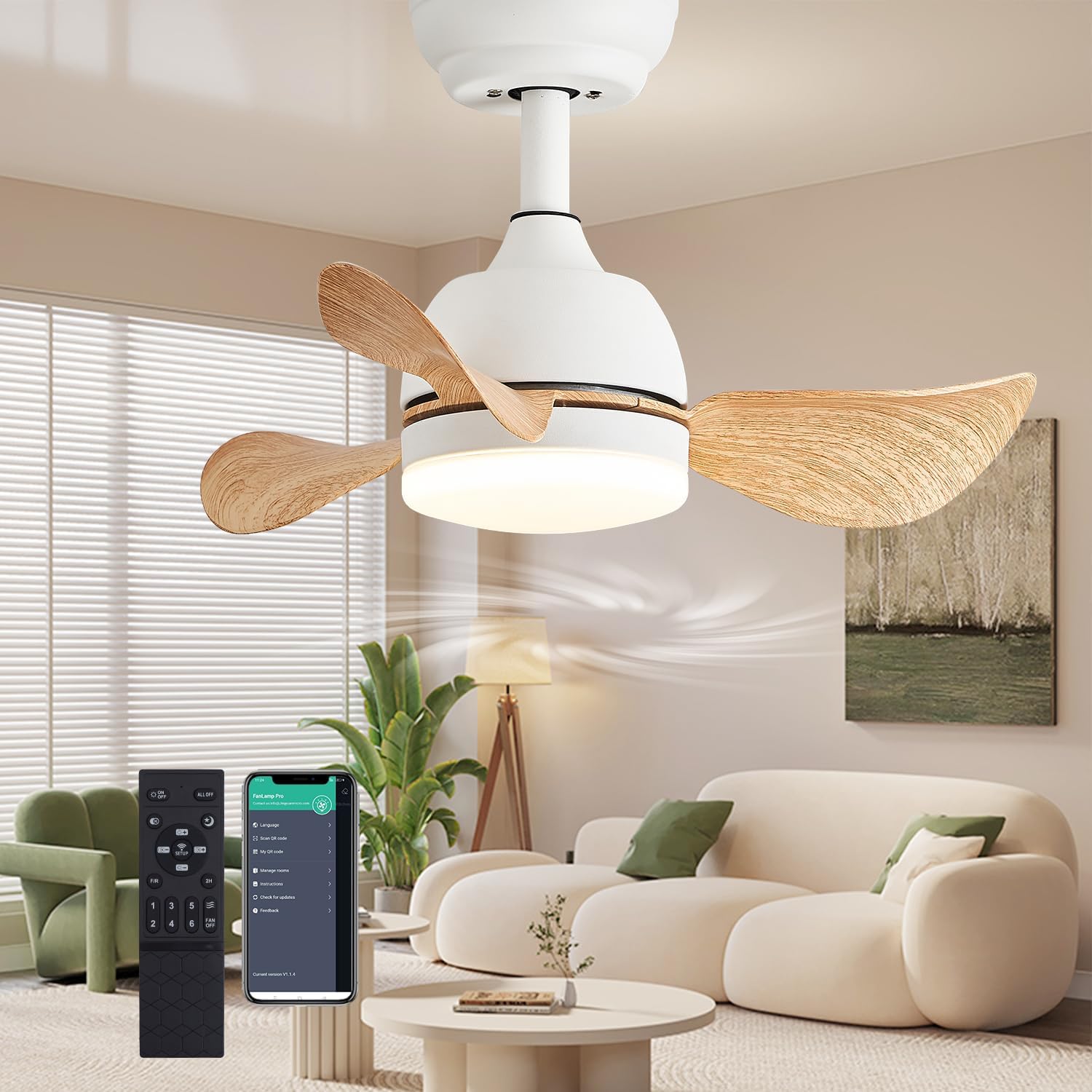 YOLIZUOT 22'' Dimmable Ceiling Fans with Lights, Outdoor Ceiling Fan ...