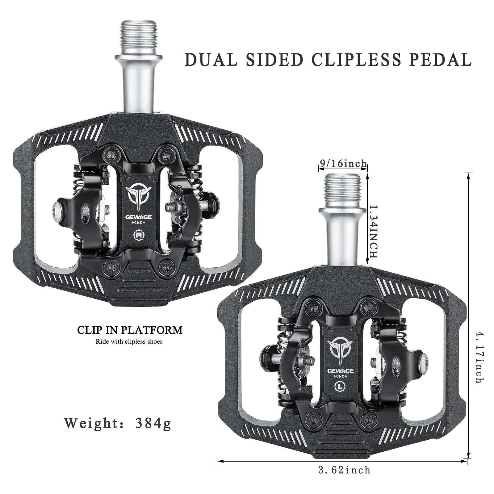 Snapklik.com : Mountain Bike Pedals - Dual Function Flat And Clipless Pedal - 3 Sealed Bearing ...
