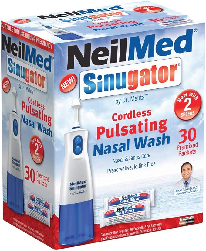 NeilMed Sinugator Cordless Pulsating Nasal Wash with 30 Premixed ...