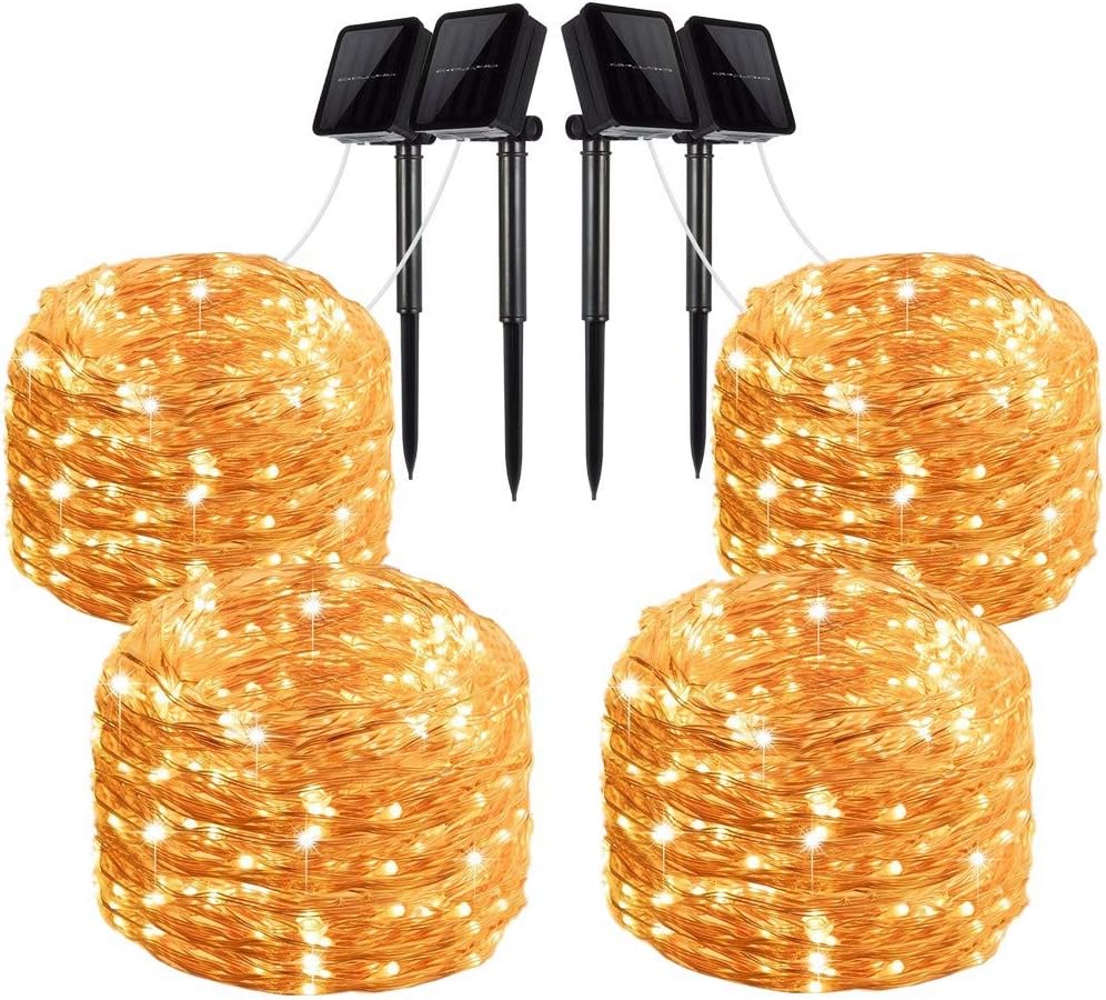LiyuanQ Solar String Lights, 4 Pack 100 LED Solar Fairy Lights 33 Feet ...
