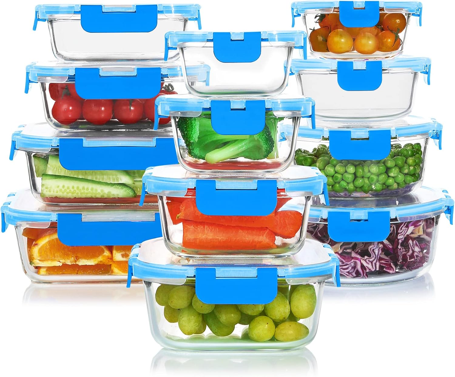 Amazon.com: KOMUEE 24 Pieces Glass Food Storage Containers Set,Glass ...