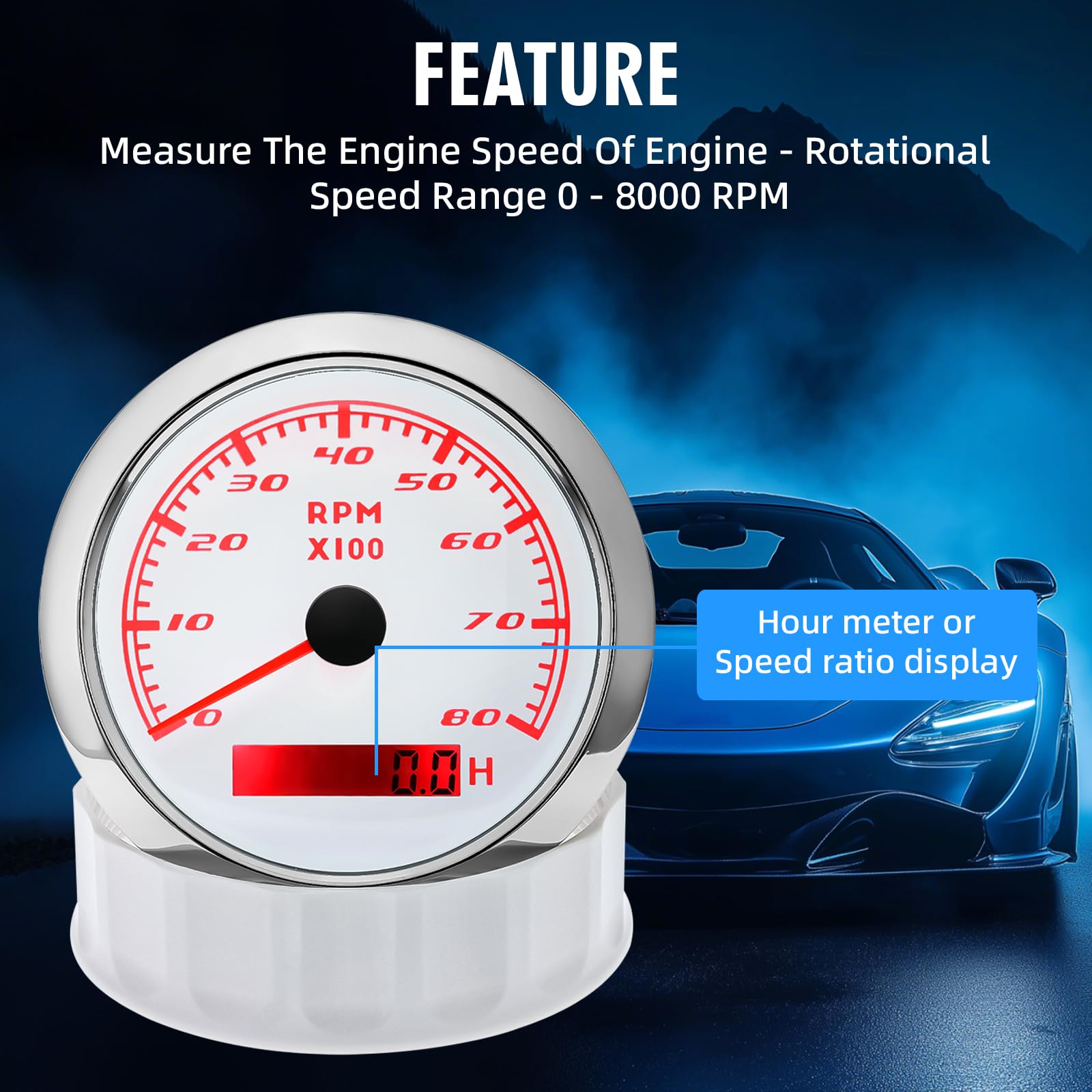 Snapklik.com : Tachometer Gauge 7 Color 0-8000 RPM Tacho Meter 85mm 3 3 ...