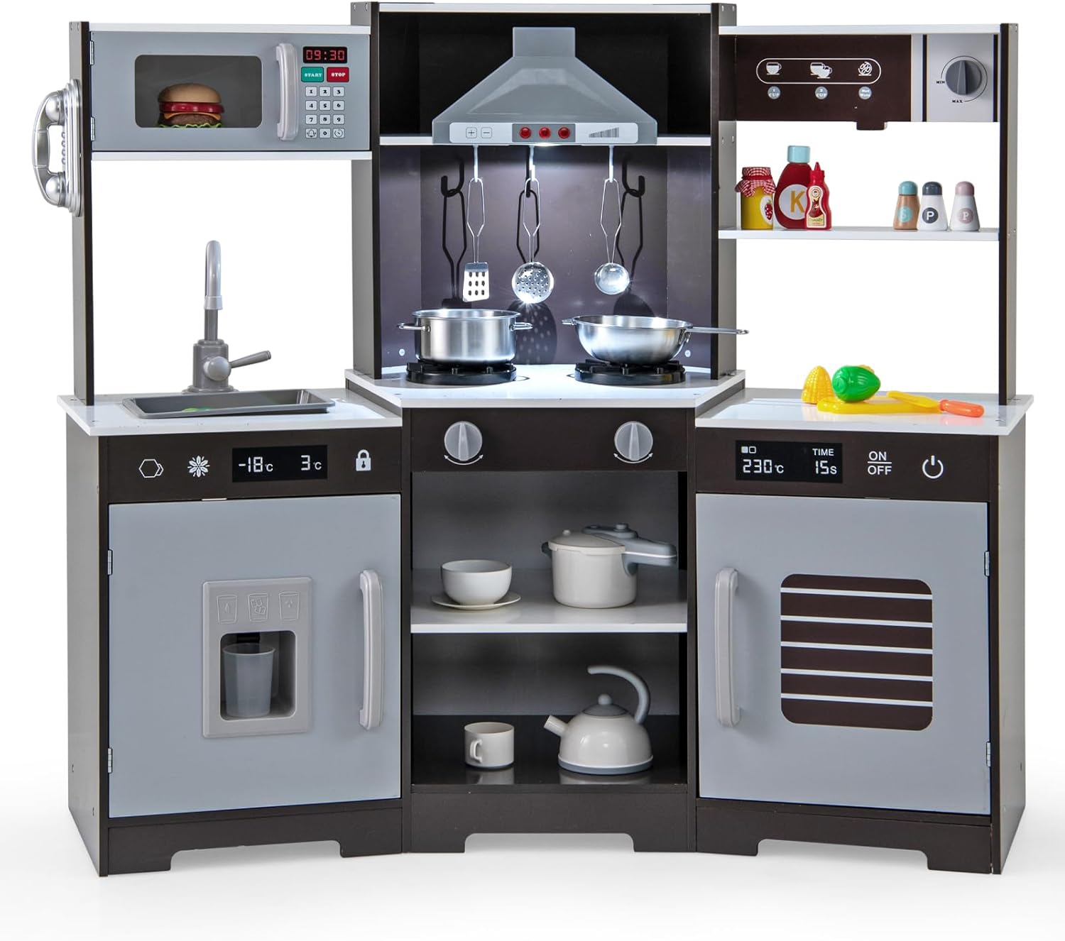 Amazon.com: HONEY JOY Corner Kids Kitchen Playset, Wooden Toy Kitchen ...