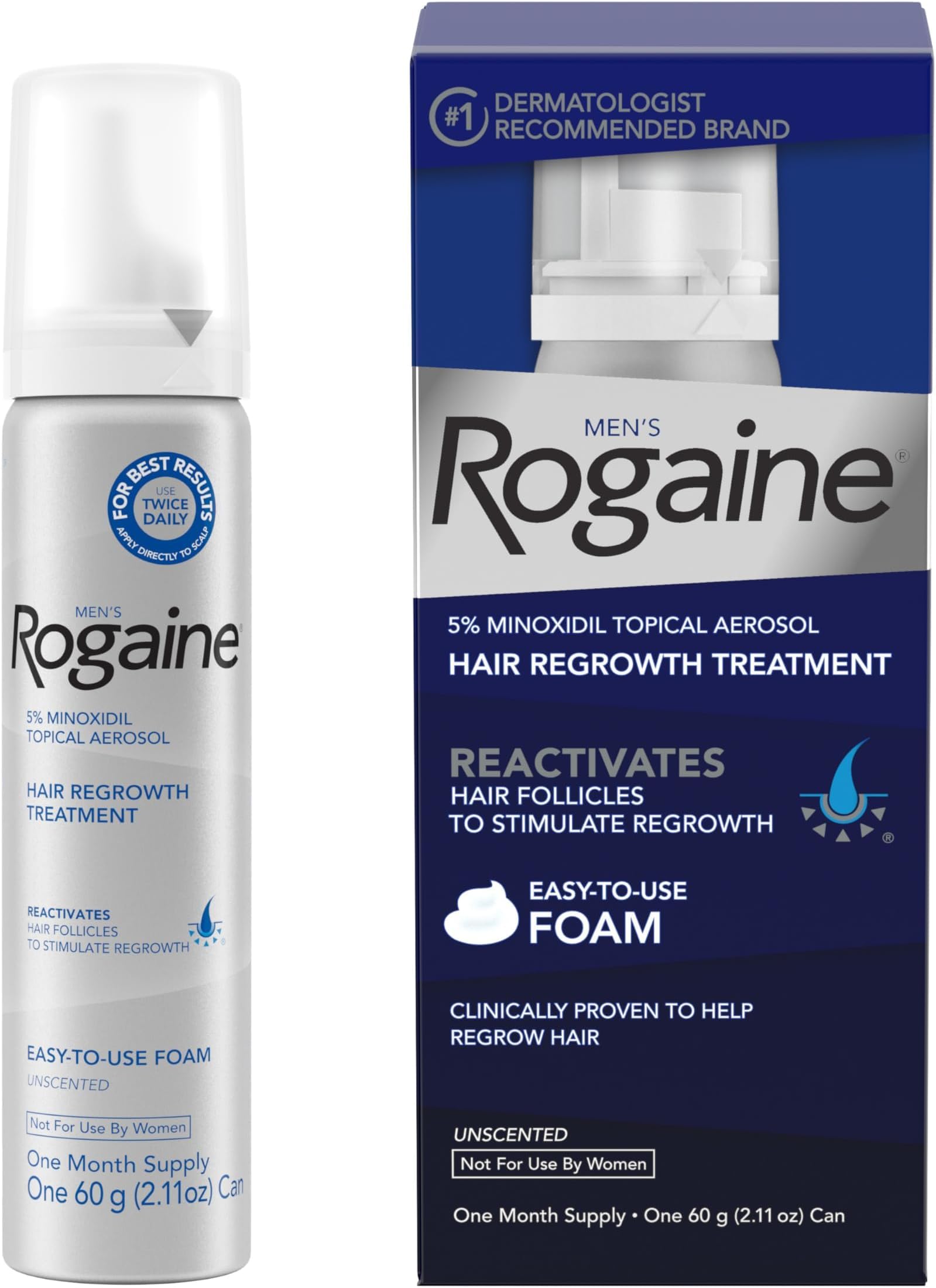 Amazon.com : Men’s Rogaine 5% Minoxidil Topical Foam, One Month Supply ...