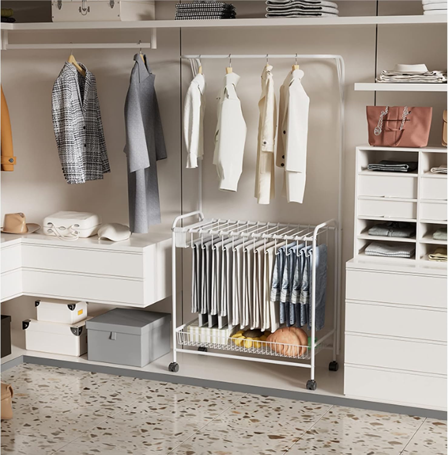 Amazon.com: Trousers Rack Rolling Trolley, Movable Closet Organizer ...