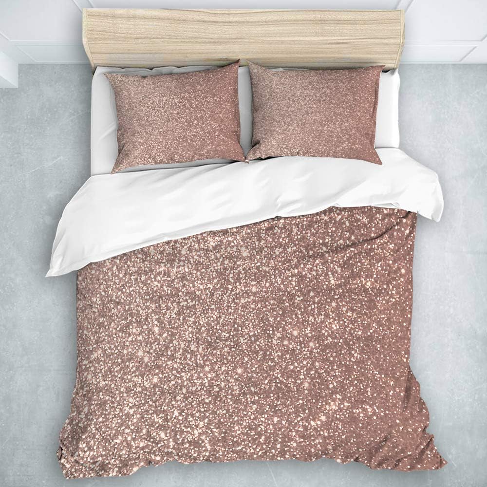 Amazon.com: VAMIX Duvet Cover Set, Pink Rose Gold Metallic Glitter ...