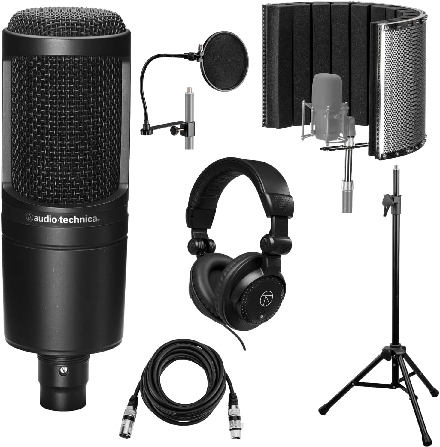 Amazon.com: Audio-Technica AT2020 Cardioid Condenser Microphone Bundled ...