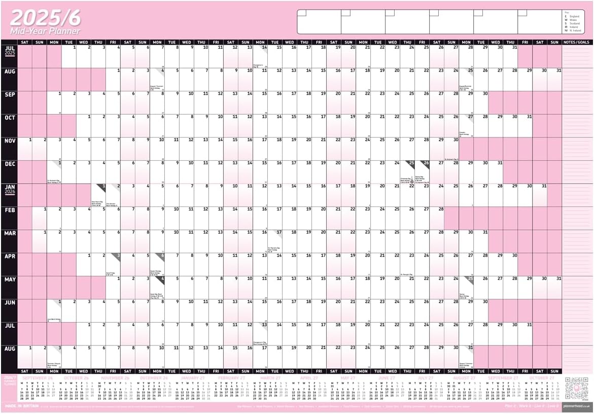 2025/26 Mid Year Academic Yearly Annual Office Home Wall Planner ...