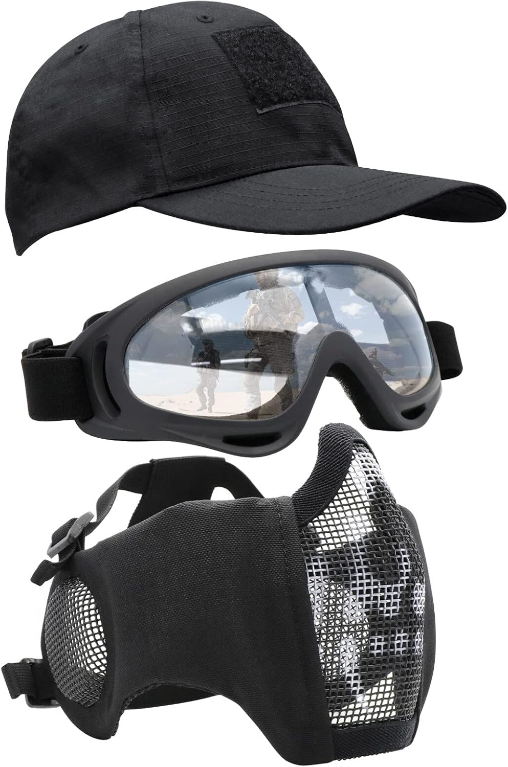 Airsoft Mask with Goggles, Foldable Half Face Airsoft Mesh Mask with ...