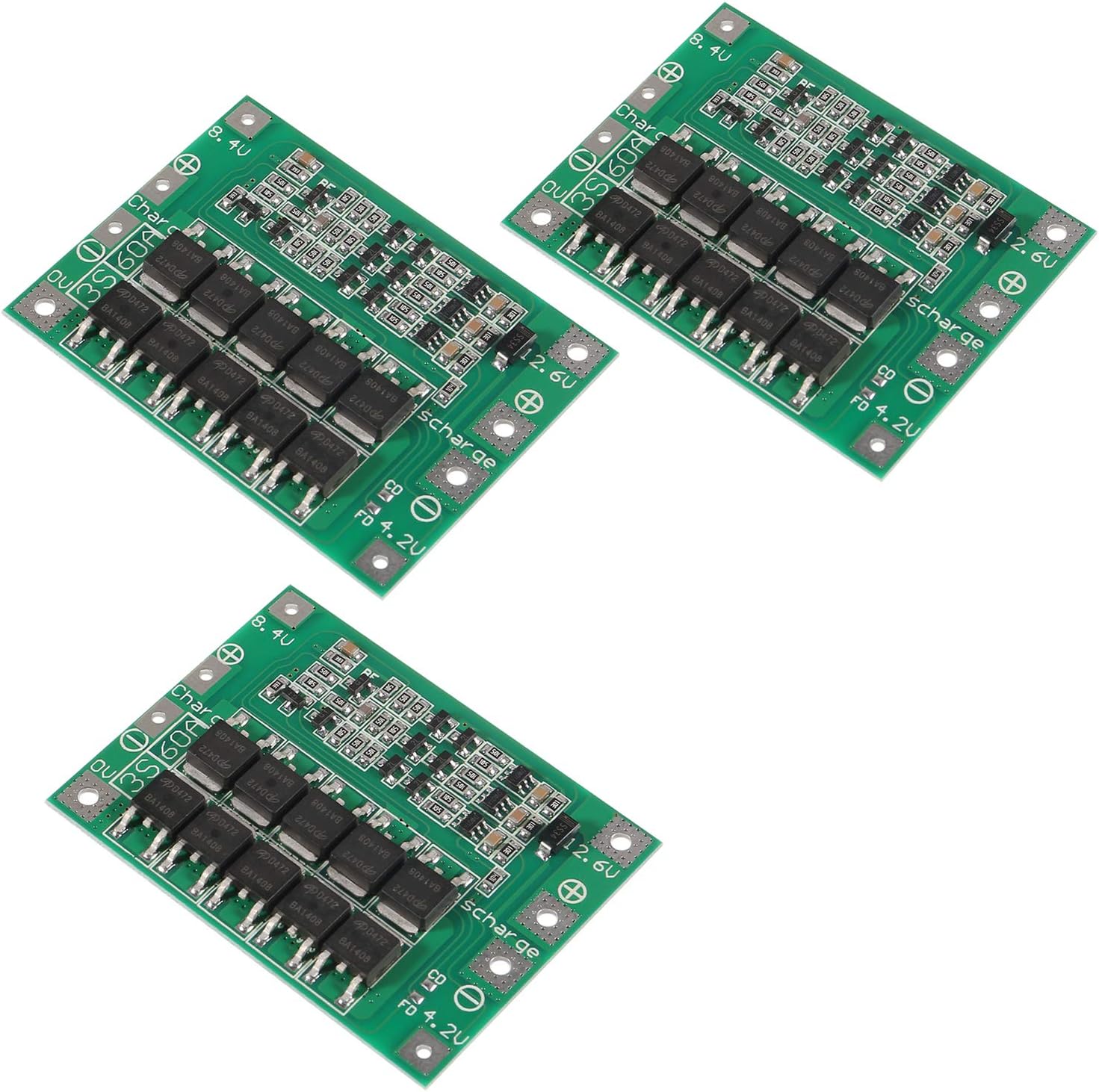 Amazon.com: 3 PCS 3S 11.1V 12V 12.6V 60A 18650 Charger PCB BMS ...