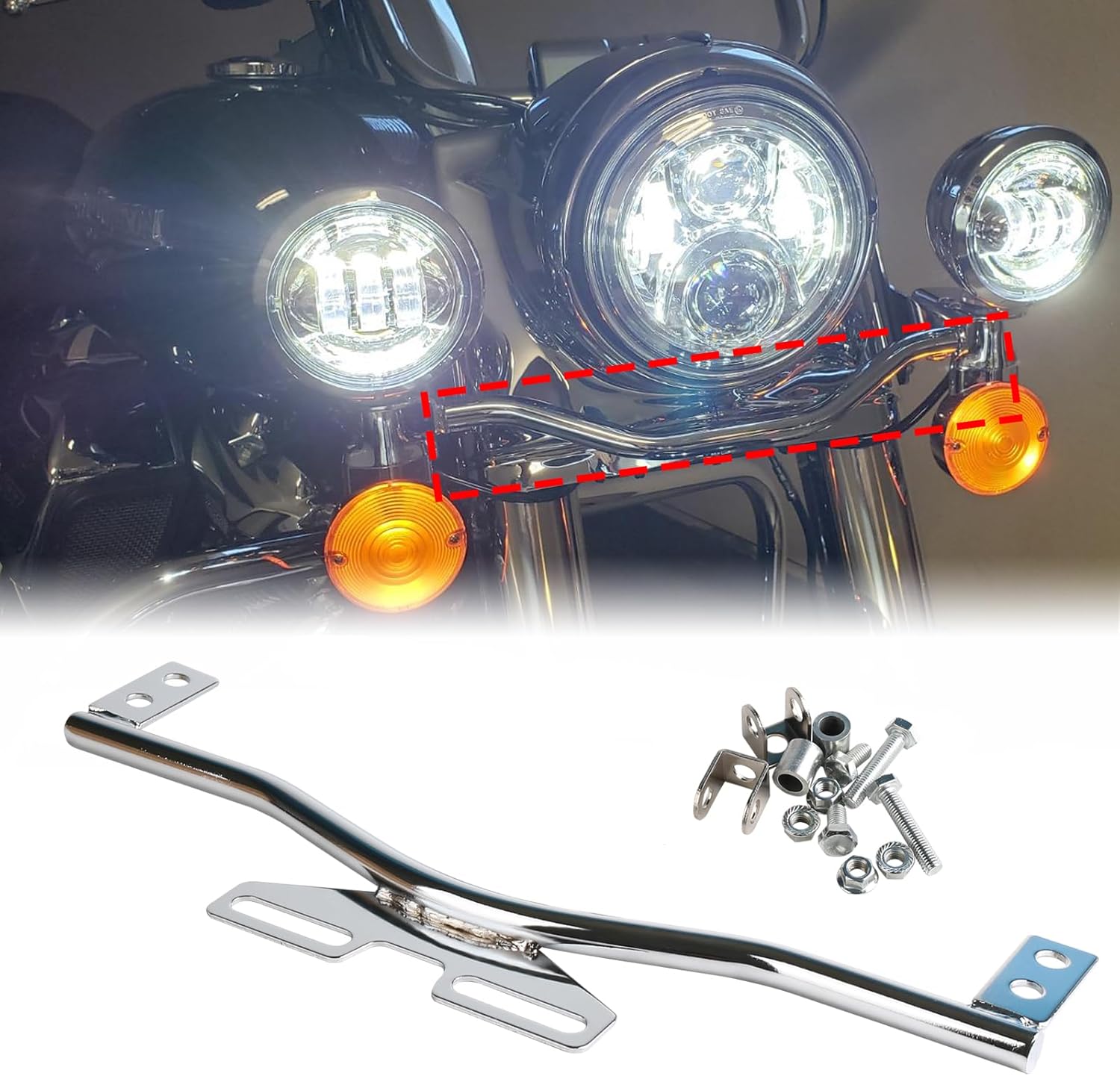 Amazon.com: HOZAN Chrome Motorcycle Passing Light Bar Mount Bracket ...