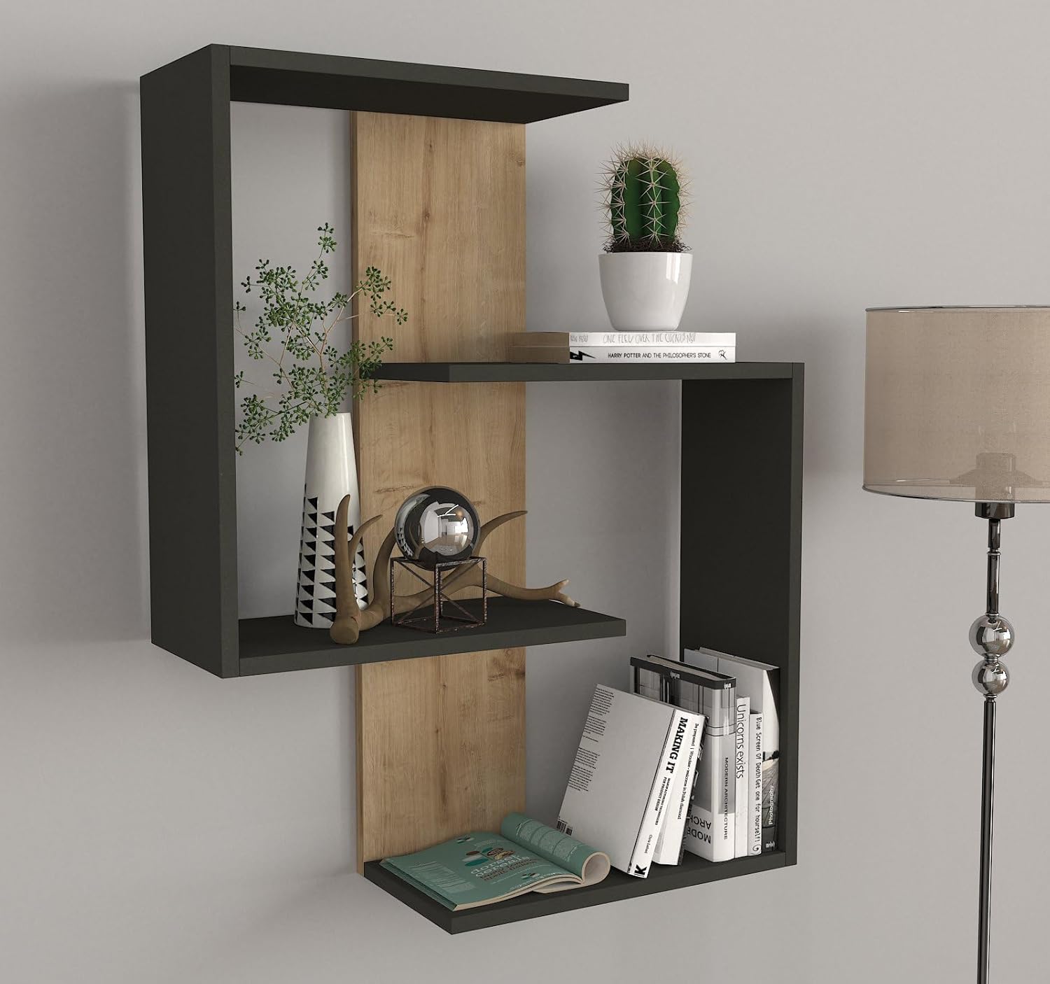 Amazon.com: DORPEK Corpus Wall Shelf Anthracite - Sapphire, 4 Tier ...