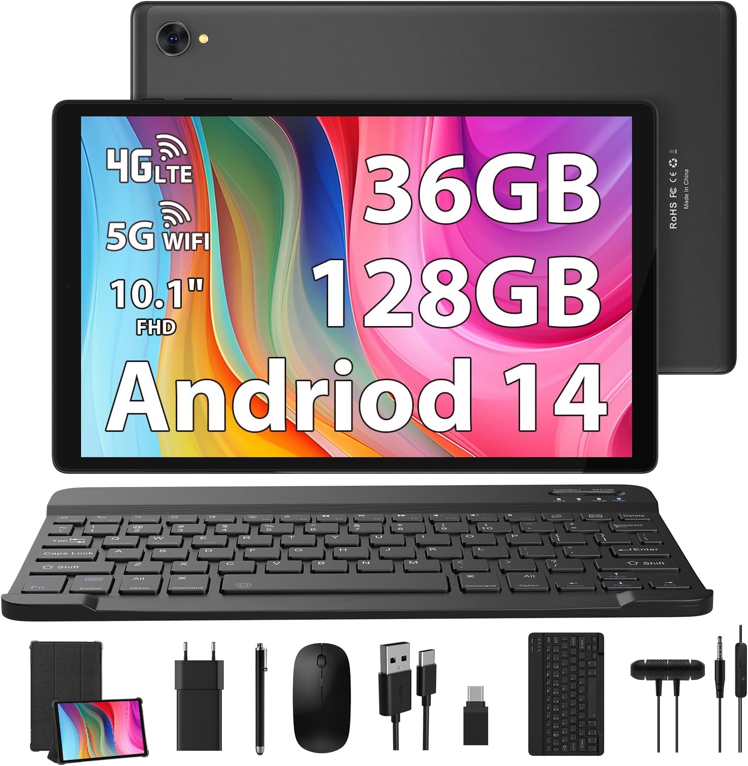 SUAAT Tablette 2025 Tablet 10 Pouces, Android 14 Octa Core avec 22Go ...