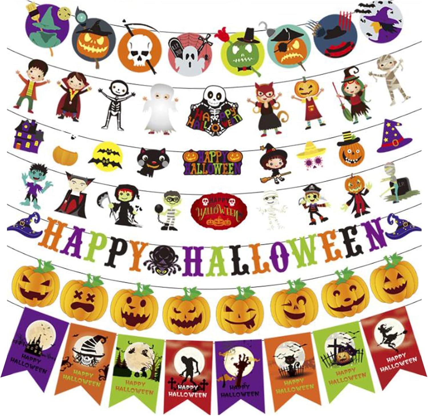 Amazon.com: Chris.W 7 Pcs Double Sided Halloween Banner Set Happy ...