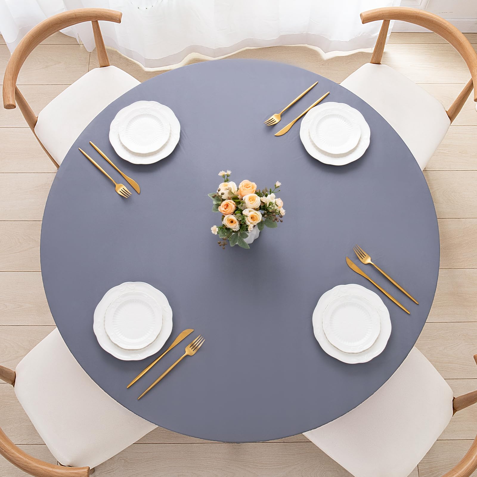 Amazon.com: UMINEUX Round Fitted PEVA Vinyl Tablecloth with Elastic ...
