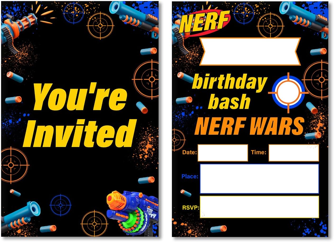 Amazon.com : Soiceu Nerf War Birthday Invitations Dart Gun Battle Boys ...