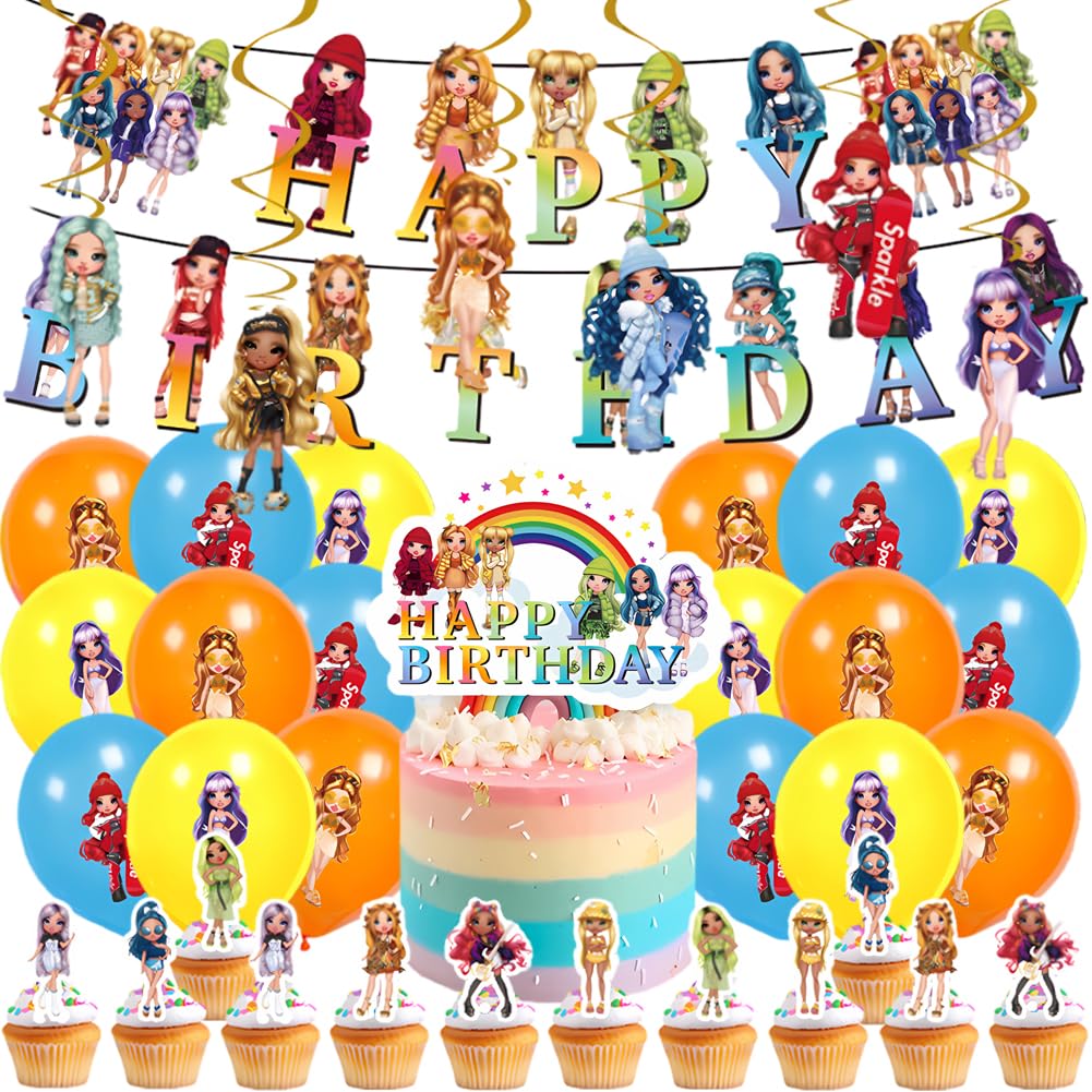 Buy 38PCS Rainbow Doll Party Supplies,Rainbow High Balloons Theme ...