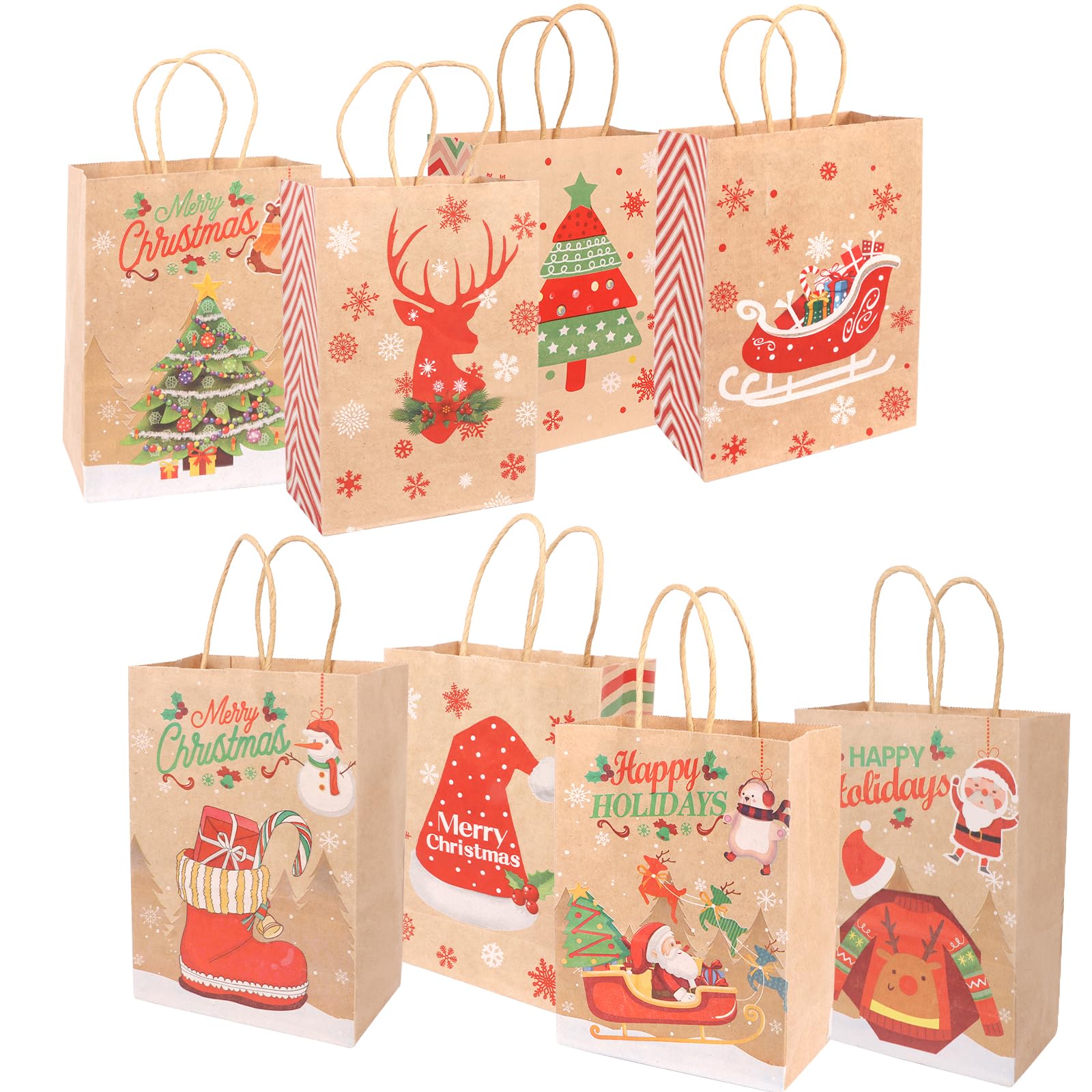 Christmas Paper Bags, 16Pcs Christmas Kraft Gift Bags for Christmas ...