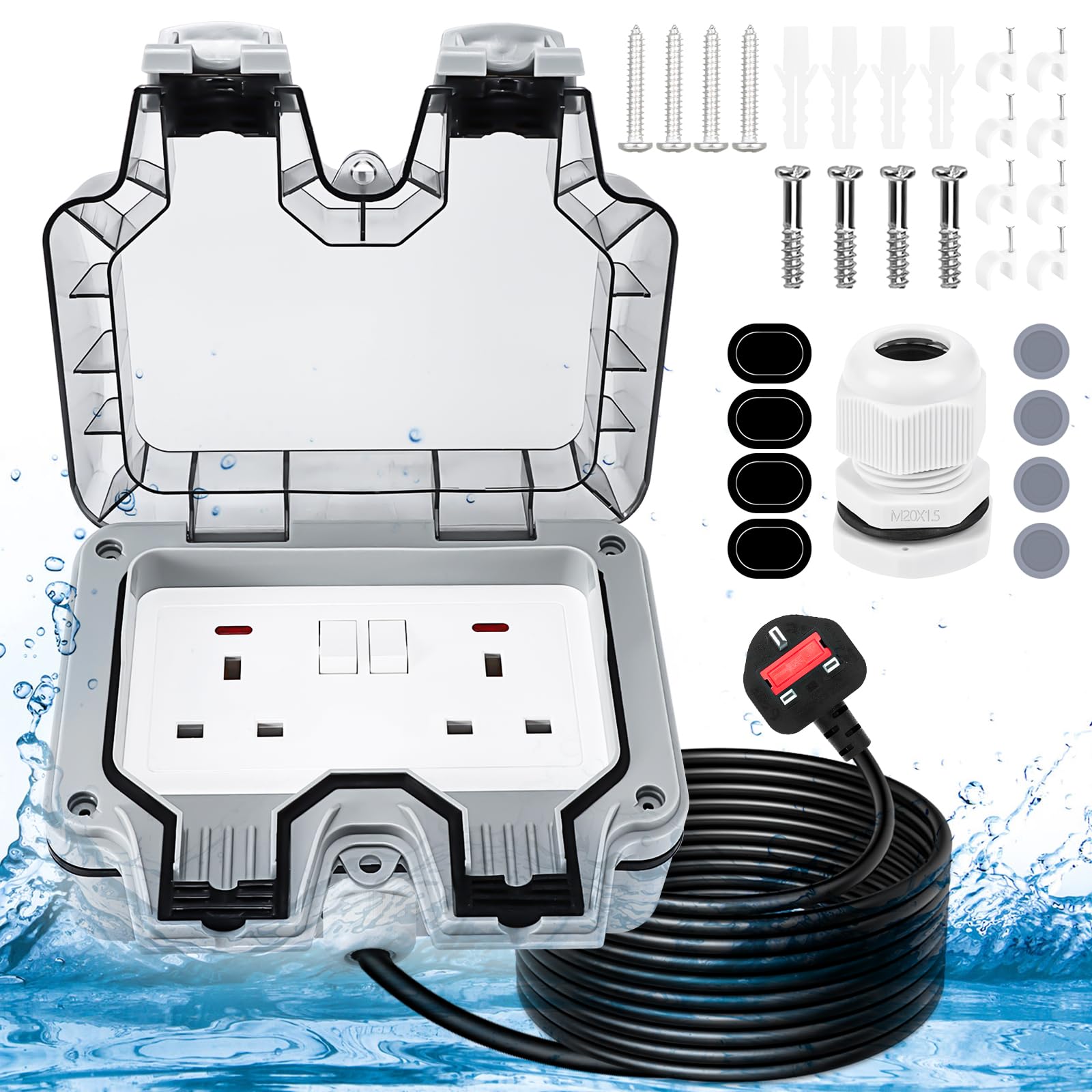 Yunyoda Electrical Double Weatherproof Outdoor Socket With 10ft 3m ...