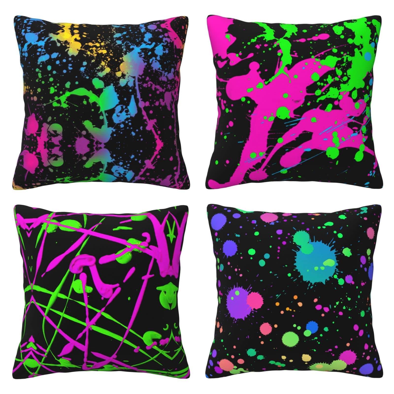 Amazon.com: Glow in Dark Splatter Neon Set of 4 Throw Pillow Covers ...