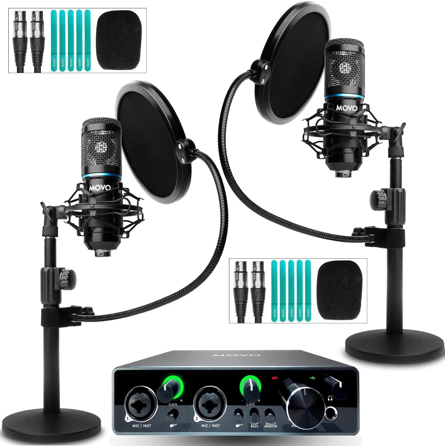 Amazon.com: Movo PodPak2T Podcast Equipment Bundle 2-Pack Universal ...