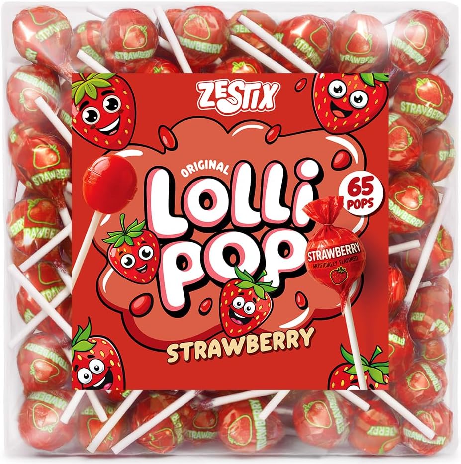 Amazon.com : Strawberry Lollipops – 65 Count Bulk Candy Pack ...