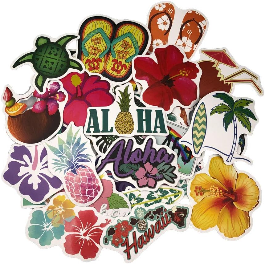 Amazon.com: 50 Pieces Watercolor Hawaiian Tropical Summer Stickers ...