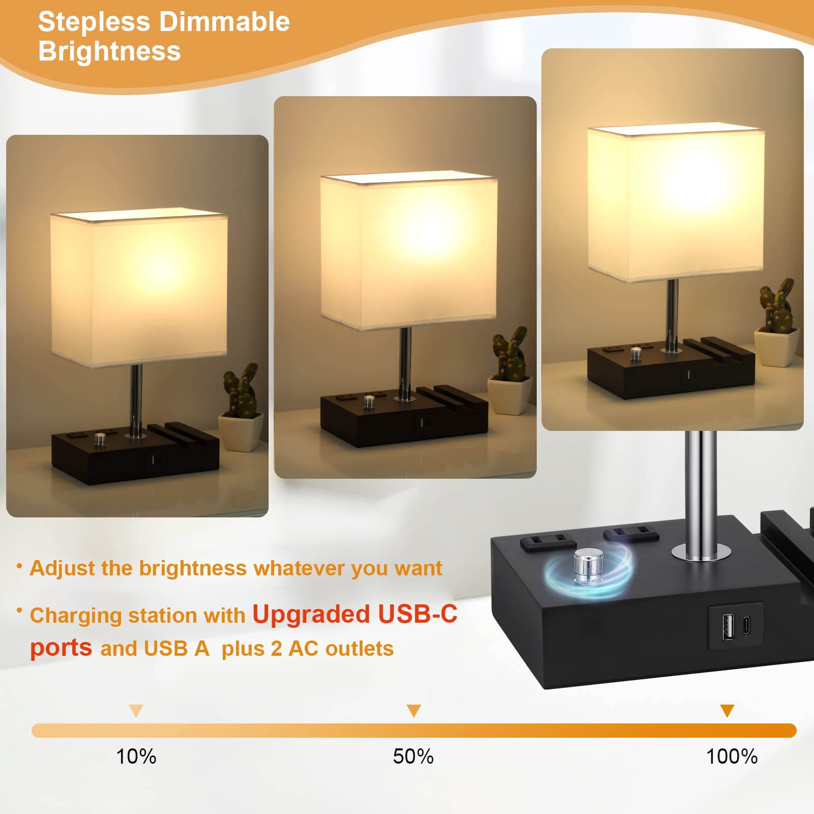 Kakanuo Table Lamp for Bedroom with Dual USB Ports, White Fully ...