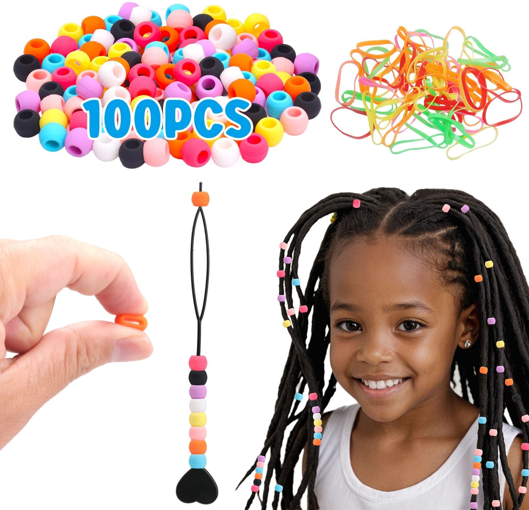 Amazon.com : COSOOS 100 Small Silicone Hair Beads for Girls, Diameter ...