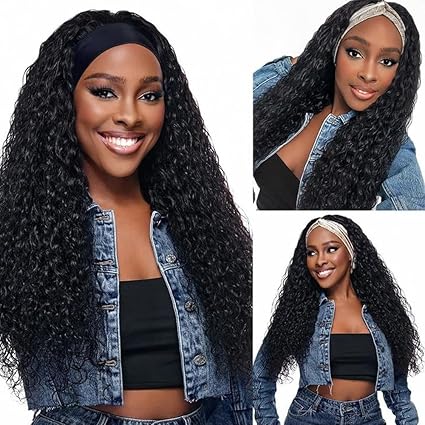 Amazon.com : Headband Wig Human Hair Deep Wave 20 Inch Glueless None ...