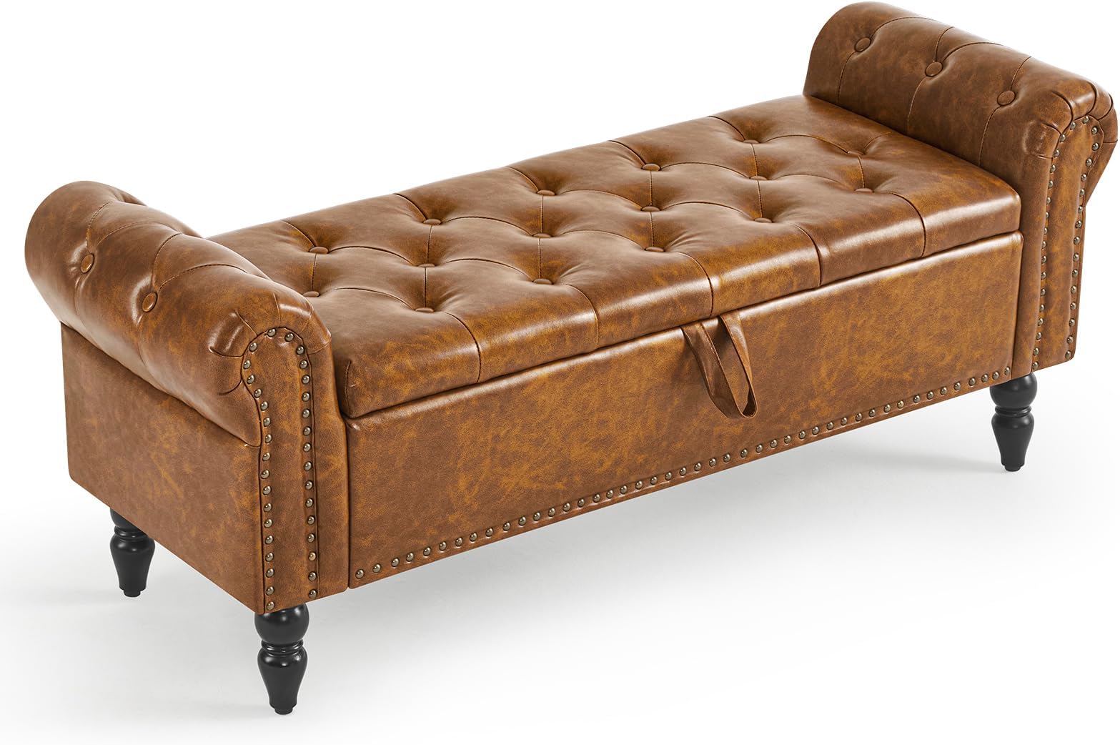 Amazon.com: Furniliving Storage Ottoman Bench - Leather Upholstered ...