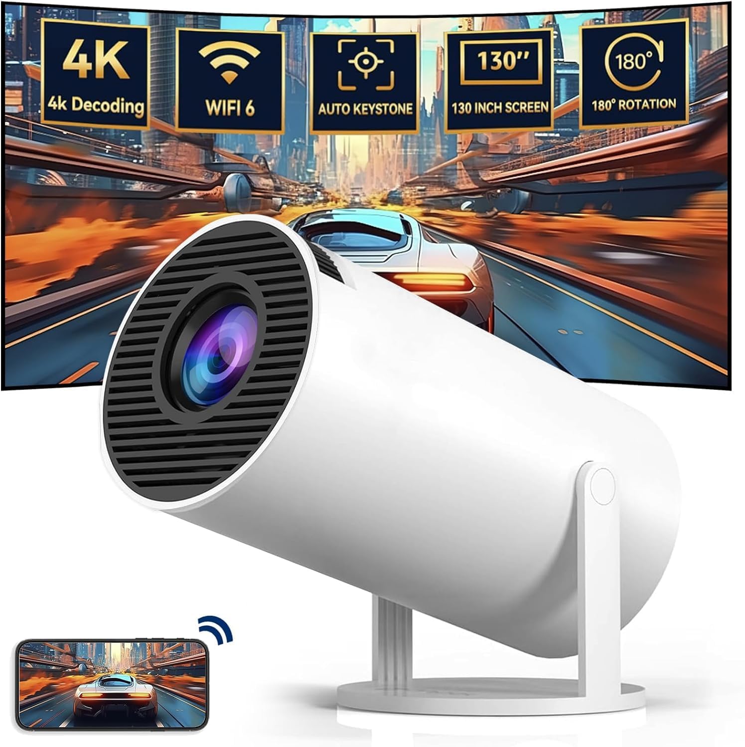 LucZeng 4K Mini Projetor Portatil - WiFi 6 e Bluetooth 5.0 Projetor ...
