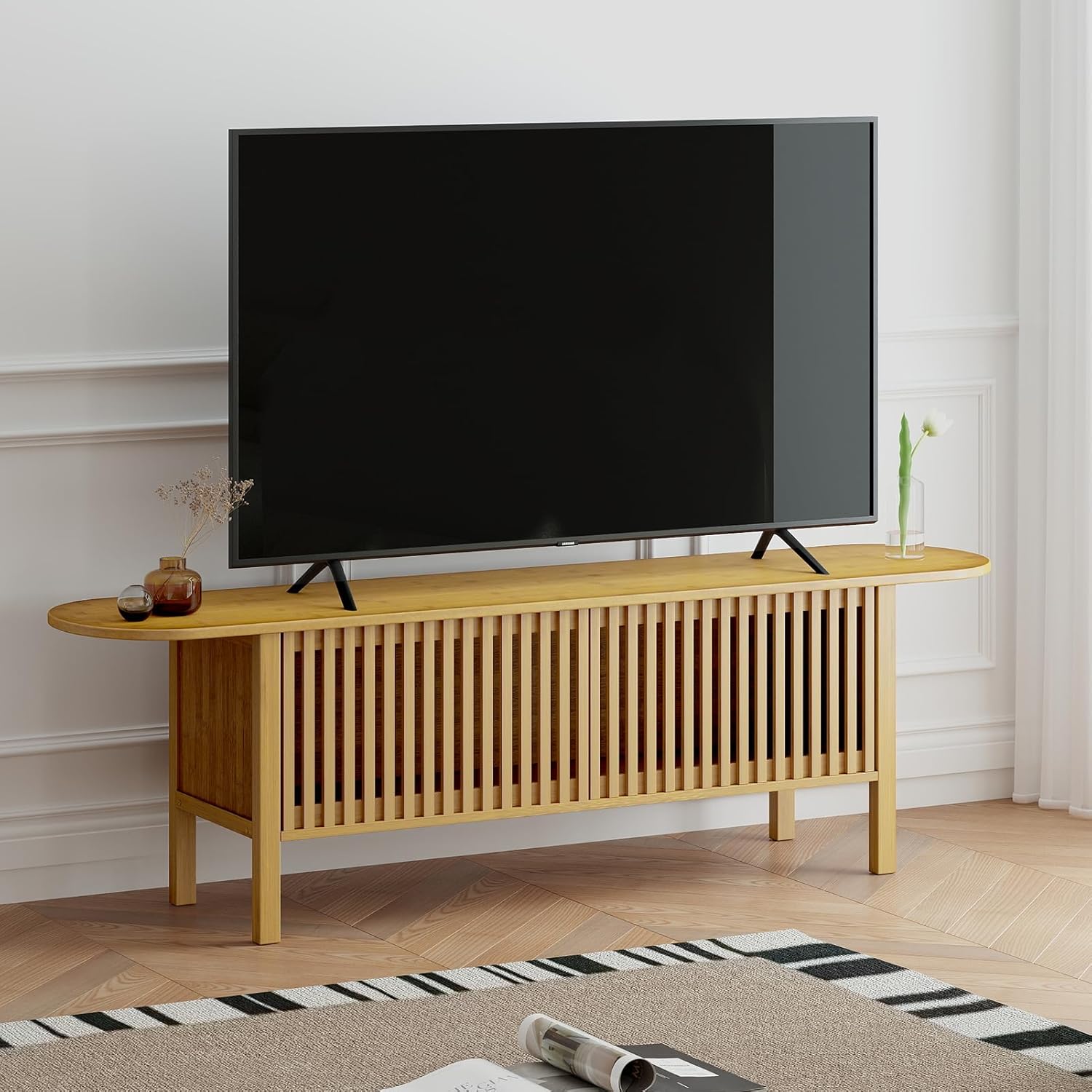 Amazon.com: HollyHOME Bamboo TV Stand with Storage for TVs up to 65 ...
