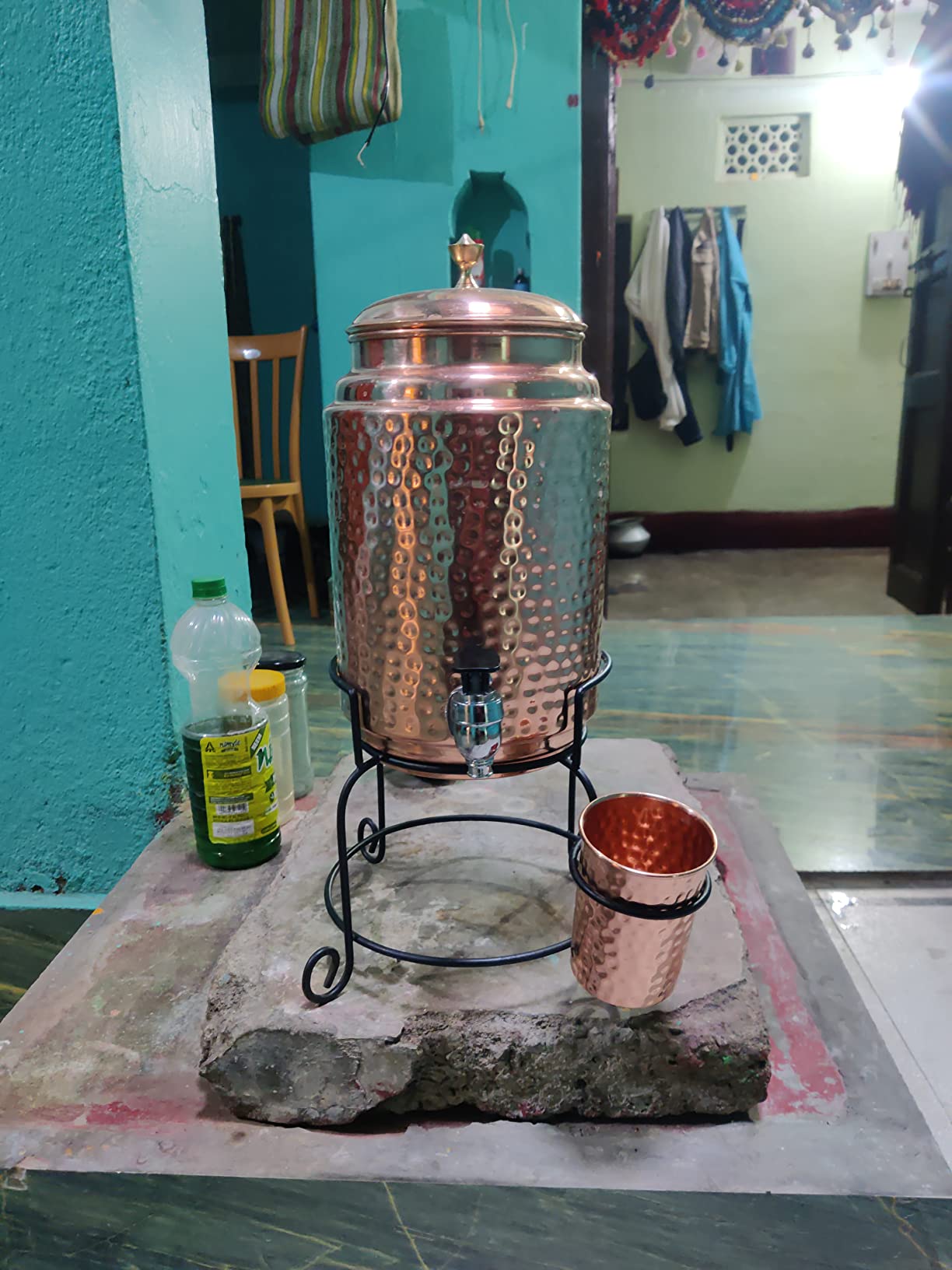 Buy R Ayurveda Copper® Handmade Copper Matka Hammer Beads Dots 5 Litre ...