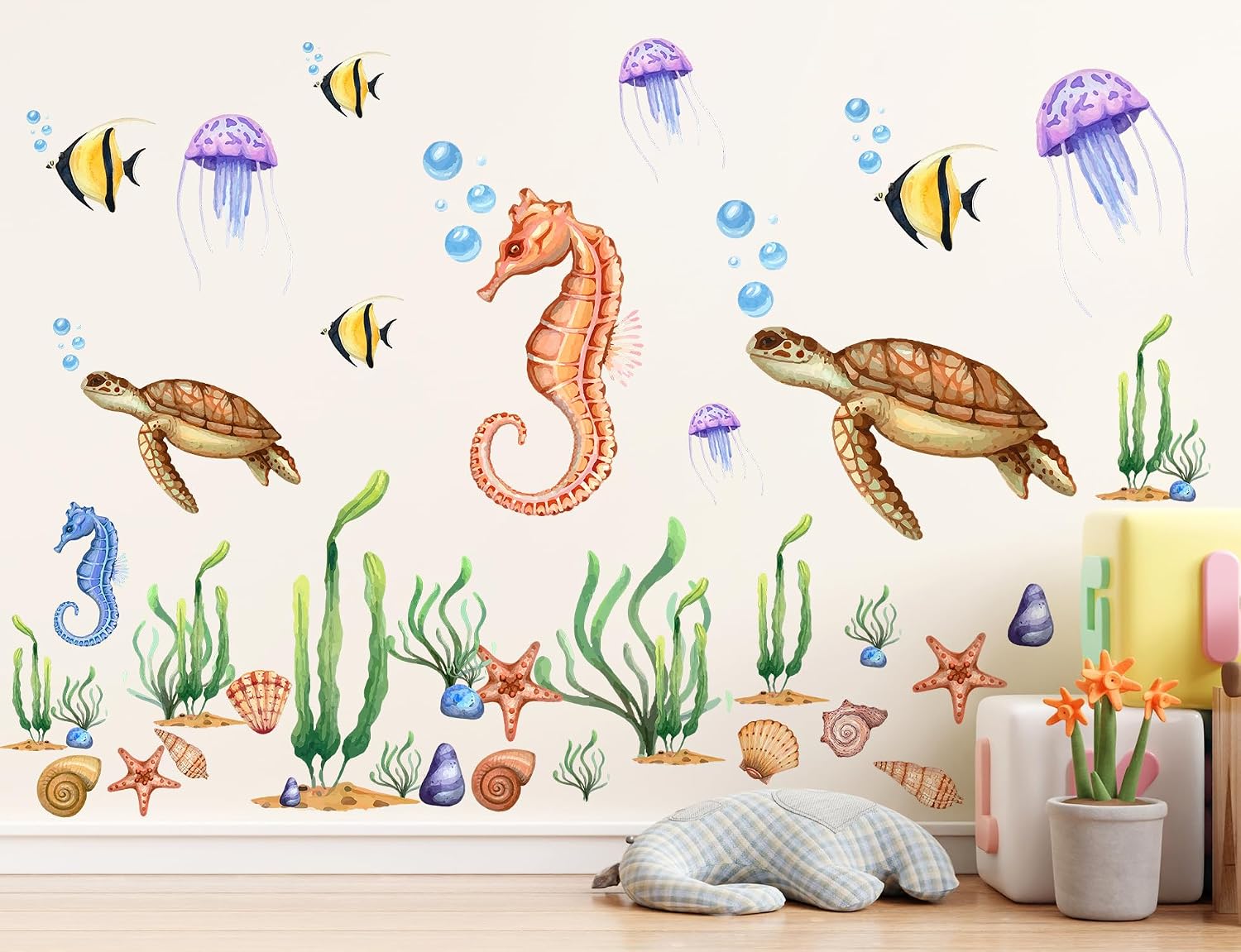 Amazon.com: DRWSSR 4 Sheets Ocean Animals Wall Decals Under The Sea ...