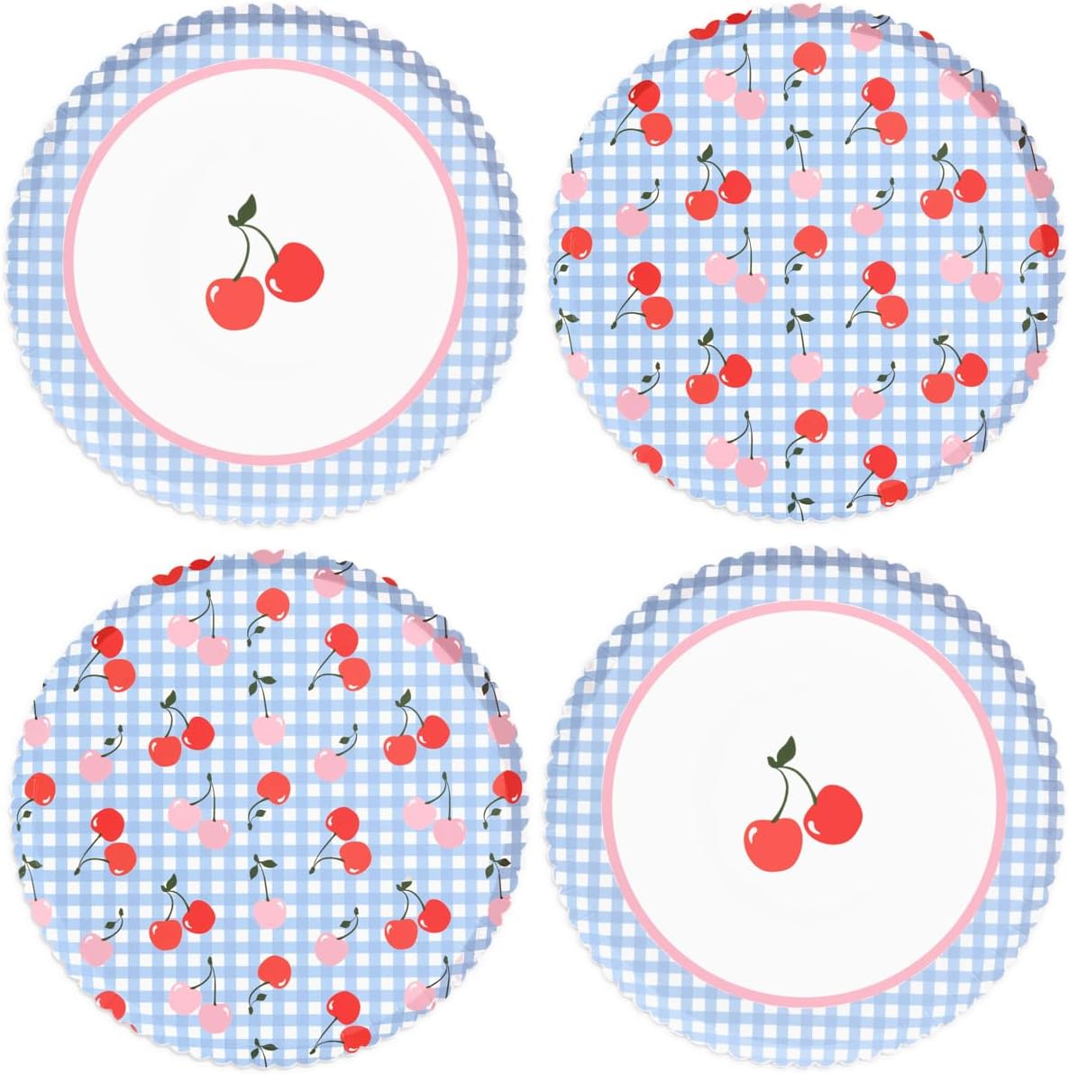 Amazon.com: xo, Fetti Cherry Blue Gingham Paper Plates | 24 pcs 9" | Ma ...