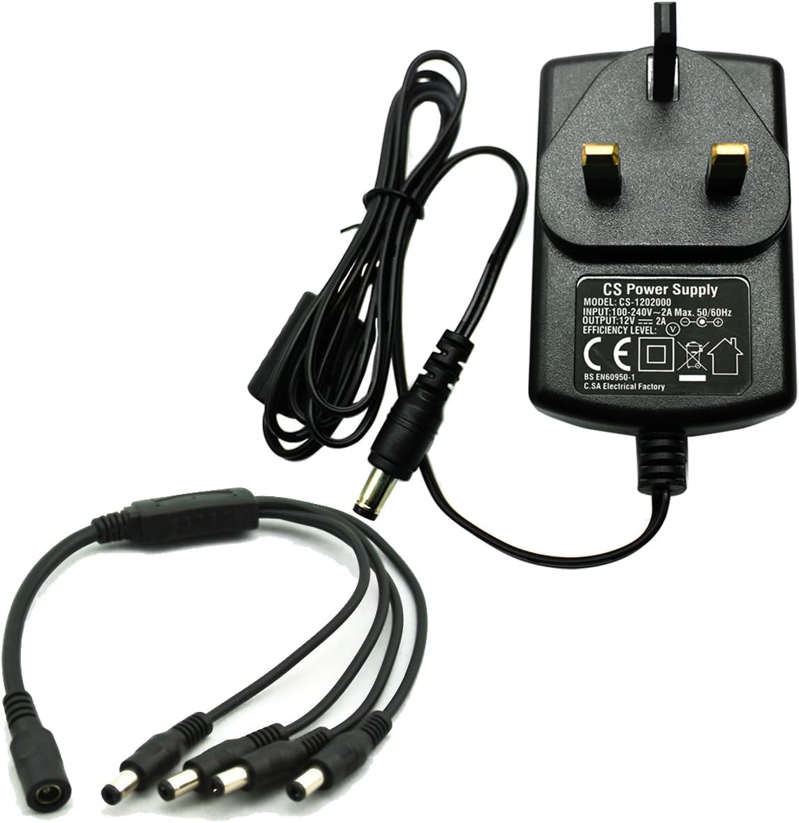 Security-01 AC 100-240V to DC 12V 2A Power Supply Adapter with 4 Split ...