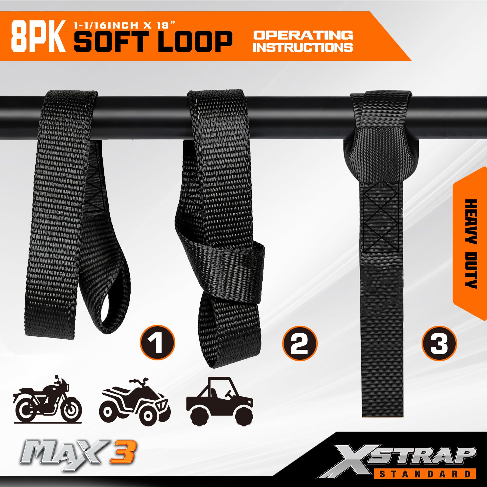 Snapklik.com : XSTRAP STANDARD Soft Loop Tie-Down Straps 8PK 1-1/16 X ...