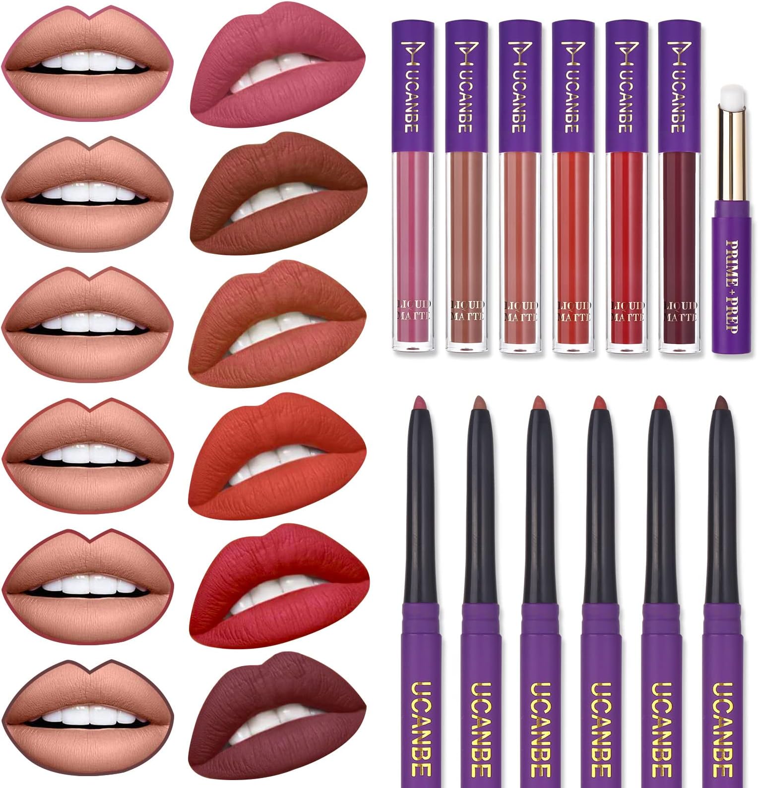 Amazon.com : UCANBE 13pcs Lady's Night Lipstick Makeup Set, 6 Velvety ...