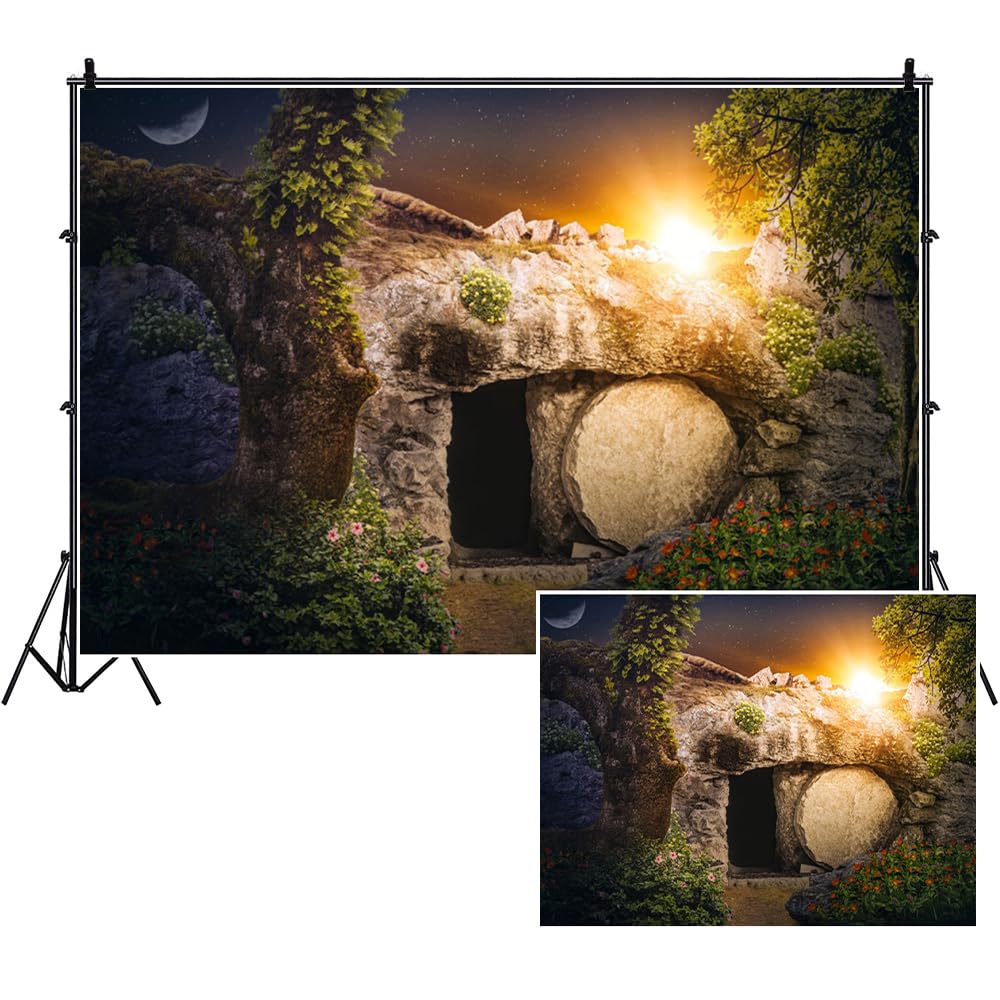 SDOTPMT 10x7ft Empty Stone Tomb Polyester Backdrop Crucifixion of Jesus ...